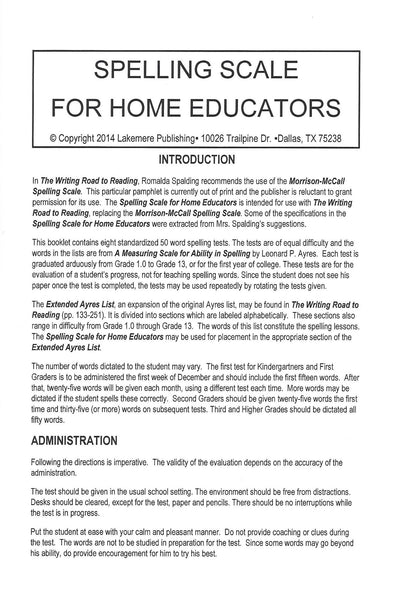Spelling Scale for Home Educators – Lakemere Publishing